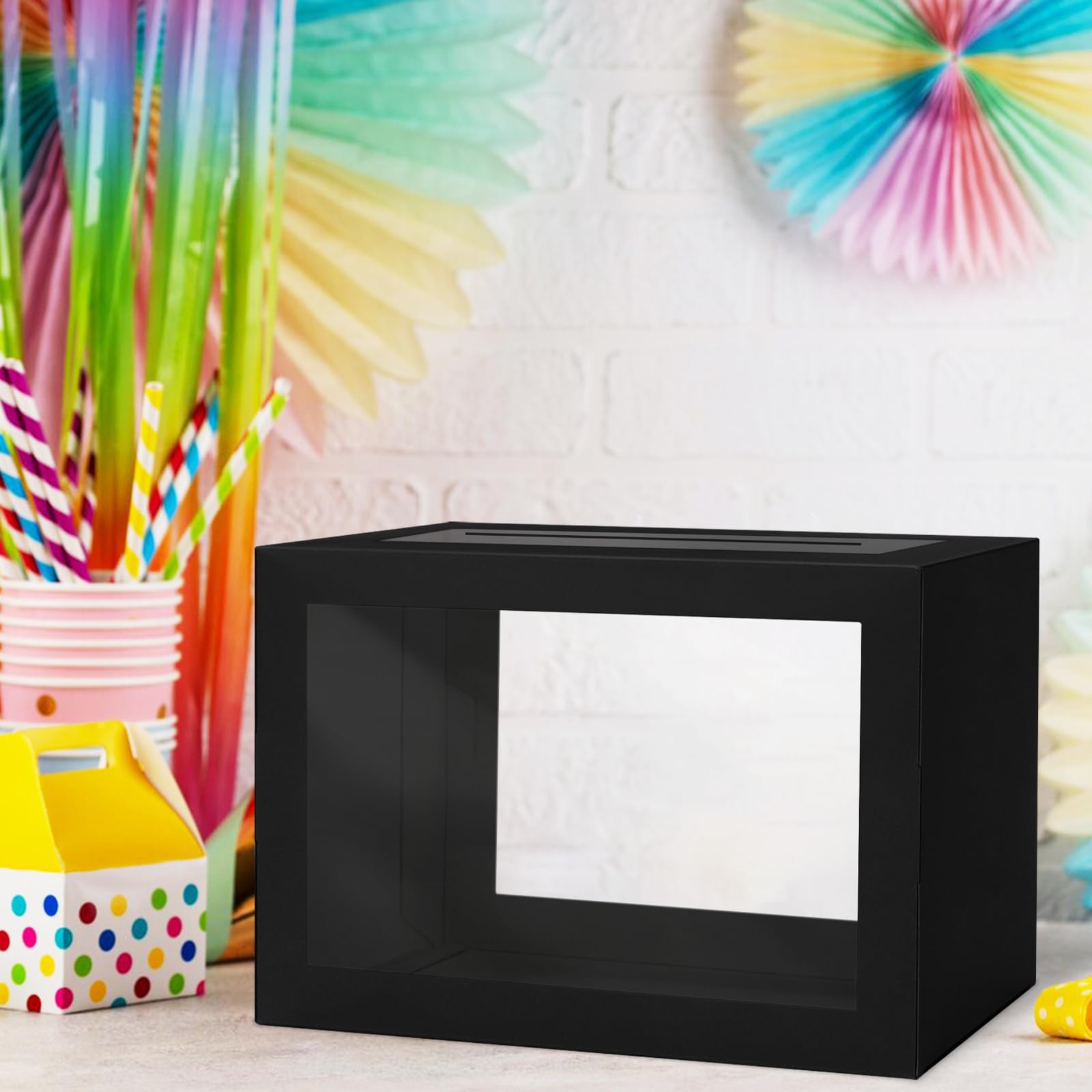 LANLISA Black Card Box for Birthdays Party, Gift Cards Receiving Box Holder for Graduations, Bridal & Baby Showers, Wedding Receptions, Retirements, Anniversaries