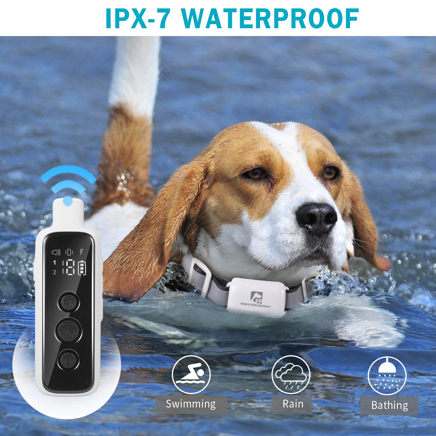 Paws Furlosophy Dog Training Collar with Remote, No Shock Collar for Dogs, 1000ft Remote Control Dog E Collar,3 Training Modes, Suitable for Small, Medium, Large Dogs, IPX7 Waterproof