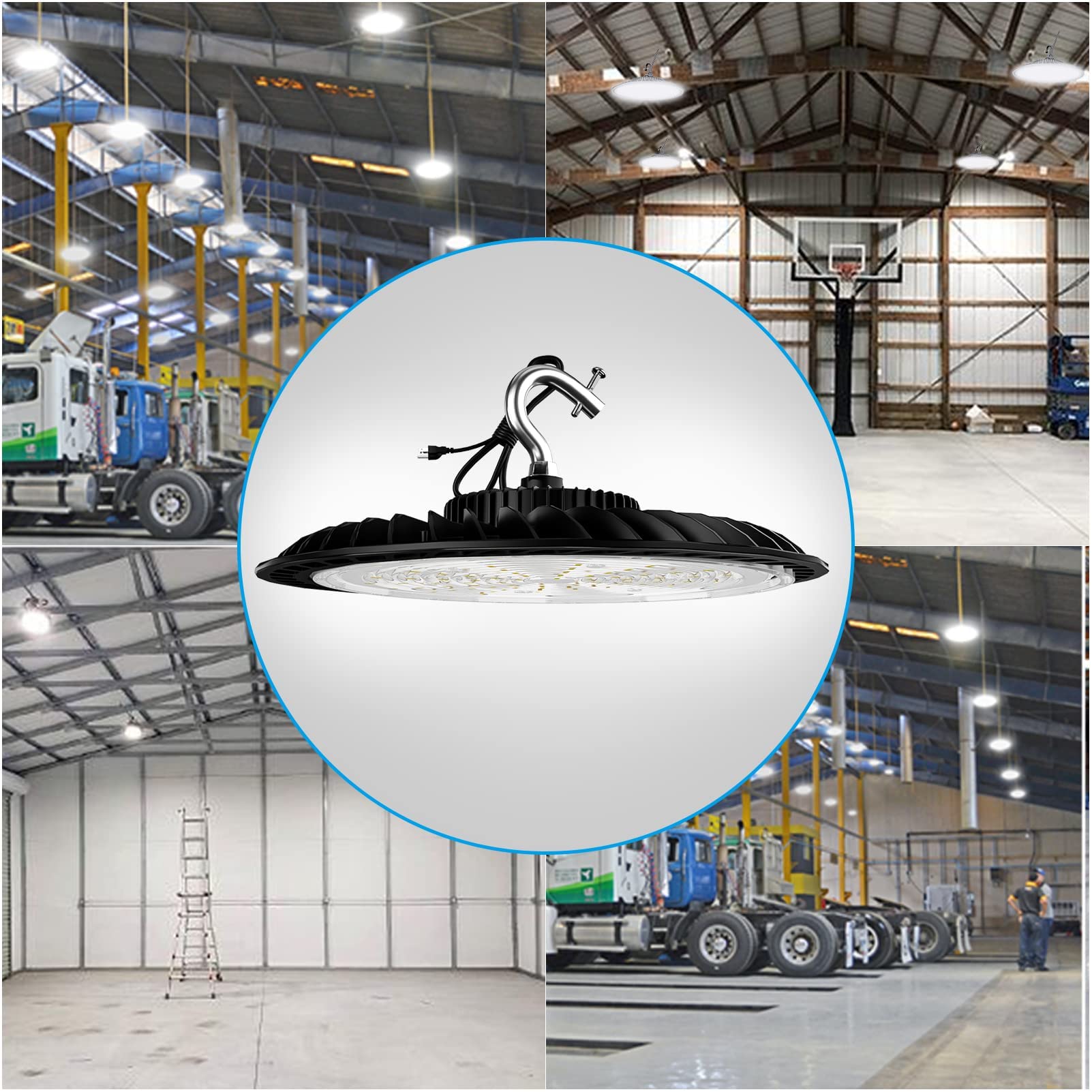Lightdot 350W LED High Bay Light 52500lm (Eqv.1400W MH/HPS) LED High Bay Shop Light 5000K LED UFO High Bay for 30-55FT Height- 2Pack (Coverage:66~120ft at Height:30~55FT)