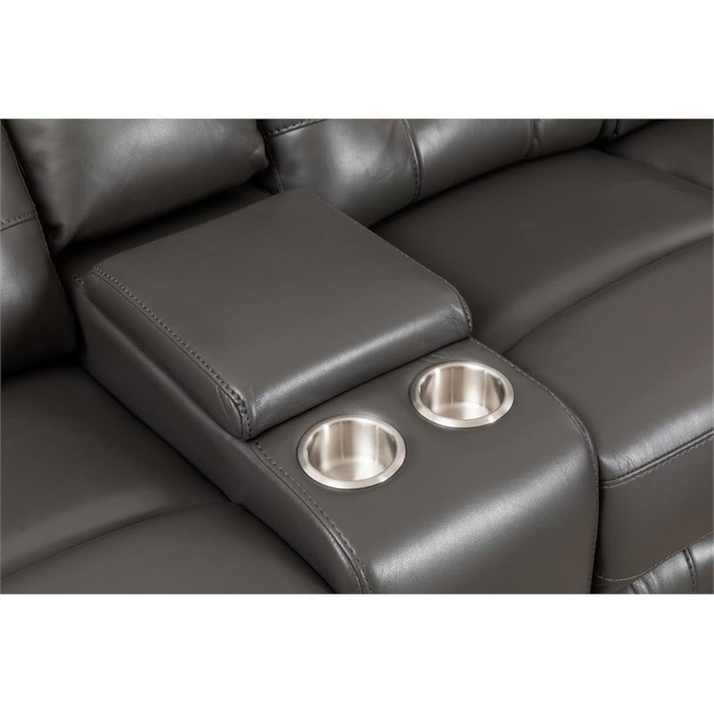 Kingway Furniture Arvelli 100" Power Reclining Faux Leather Sectional in Gray