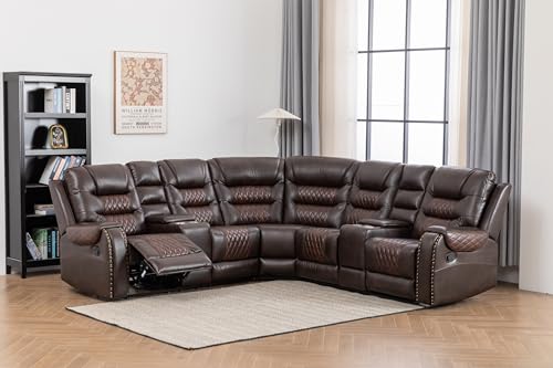 Kingway Inc Xexon Sectional Recliner Sofa Set for living room, Brown