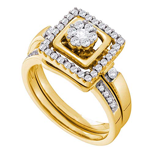 FB Jewels 14kt Yellow Gold Womens Round Diamond Bridal Wedding Engagement Ring Band Set 1/2 Cttw Size 7