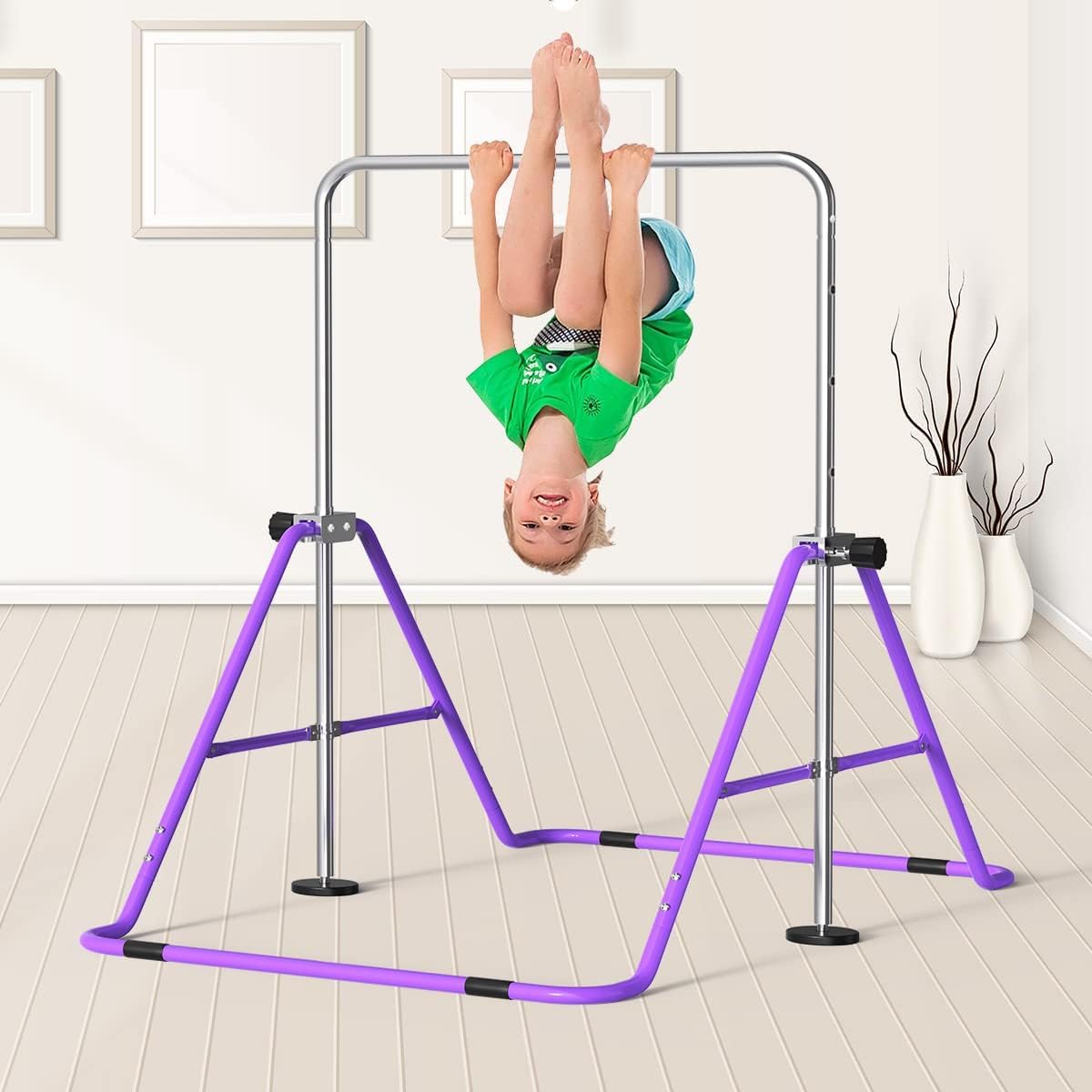 FBSPORT Gymnastics Bar for Kids,Adjustable Height Gymnastic Horizontal Bars,Junior Training Bar Children Folding Training Monkey Bars for Home Using