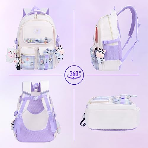 Mcaldume Cute Backpacks for Girls, Kawaii Backpack Aesthetic Backpack for Teen Girls, Beige Cute Bookbag for Kids Elementary School