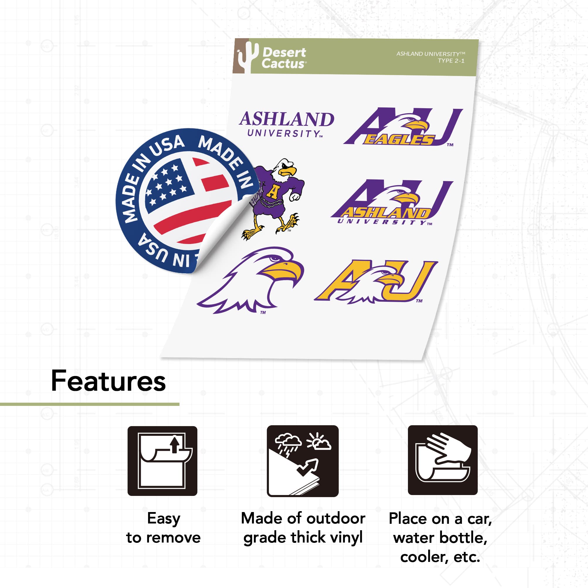 Desert Cactus Ashland University Sticker Eagles Stickers Vinyl Decals Laptop Water Bottle Car Scrapbook T2 (Type 2)