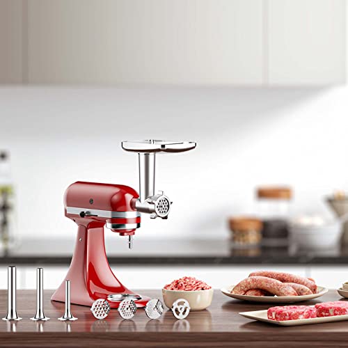 Meat Grinder & Slicer Shredder Attachments for KitchenAid Stand Mixer, Metal Meat Grinder with Sausage Stuffer Tubesand and Slicer shredder Set, For KitchenAid Mixer Accessories By Cofun