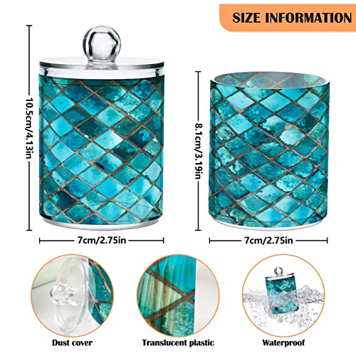 MCHIVER Teal Mermaid Bathroom Canisters Organizer 2 Pack Clear Plastic Jars with Lids 10 Oz Vanity Organizer for Cotton Round Pads Ball Swab Floss