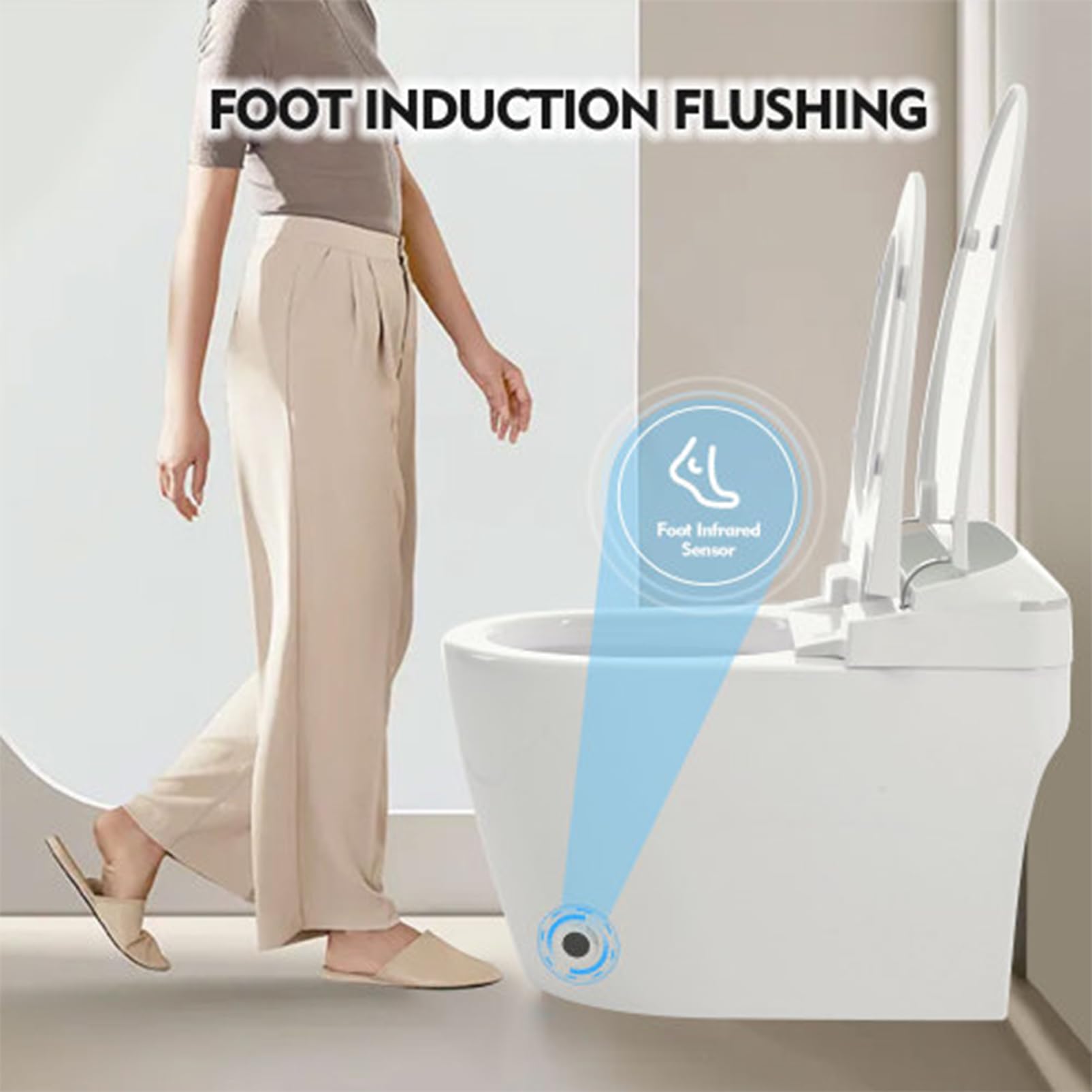Heated Seat Smart Toilet, Modern Elongated Toilet with Warm Water, Dual Auto Flush,Foot Sensor Operation,Heated Bidet Seat, Automatic Flush Tank Less Toilet without Bidet (A)