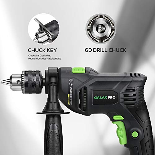 GALAX PRO 5Amp 1/2-inch Corded Impact Drill with 105pcs Accessories, Variable Speed 0-3000, Hammer and Drill 2 Functions in 1, 360°Rotating Handle, Depth Gauge, Carrying Case Included