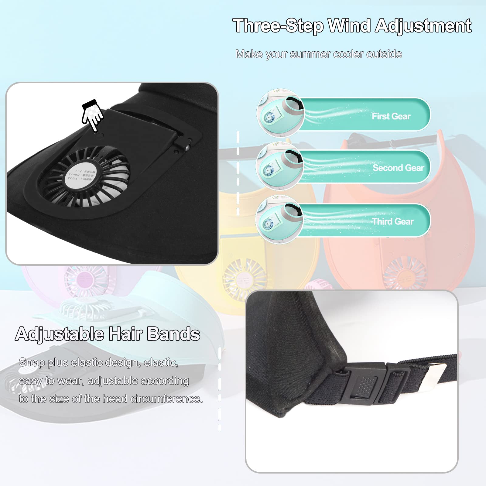 FYANER Sun Visors Hat with Fan for Women - Fan Visor Hat - Three Gear Mediation and Large Area Sun Protection