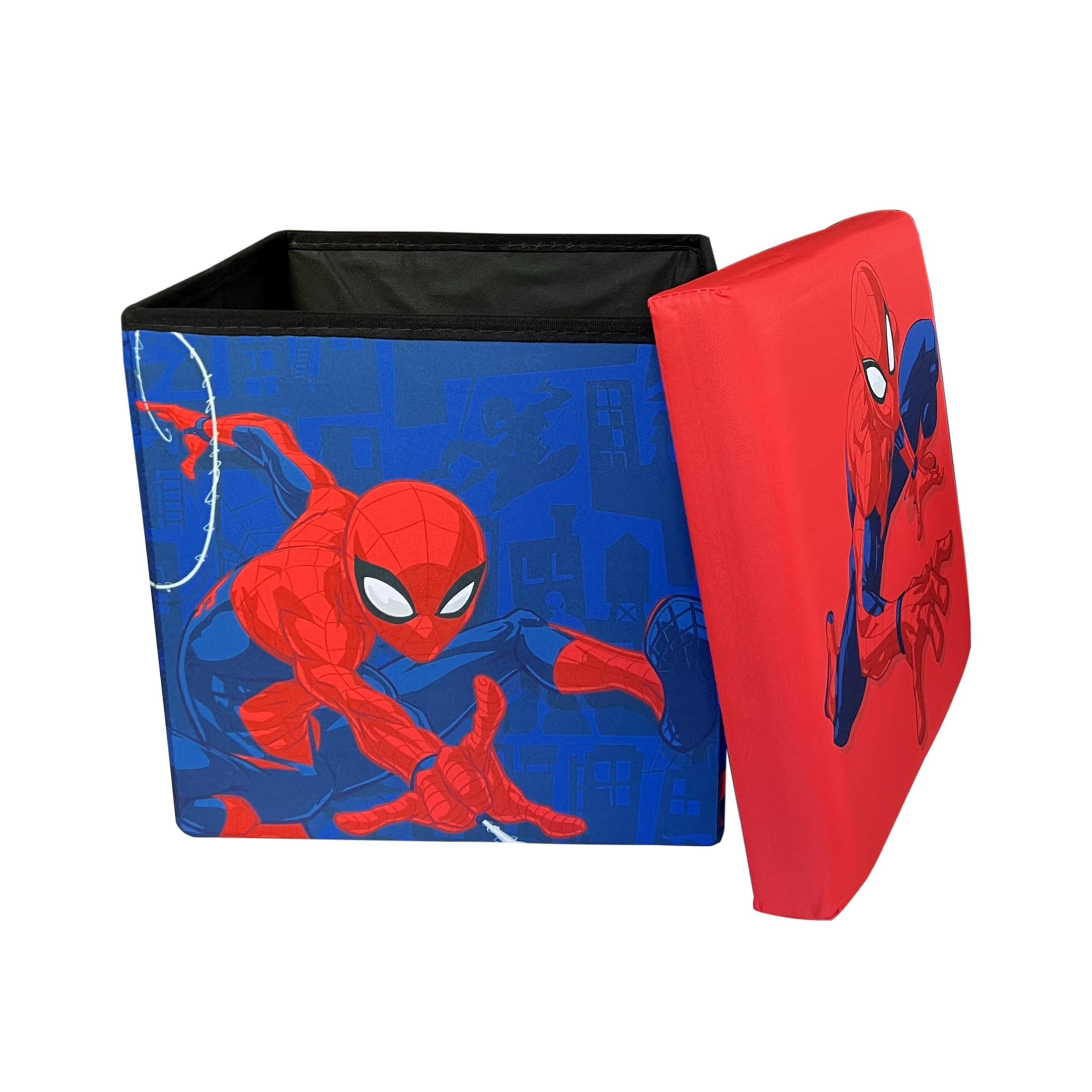 Idea Nuova Marvel Spiderman Sit and Store Collapsible Storage Ottoman with Removeable Lid, 15" H x 15" W x 15" D