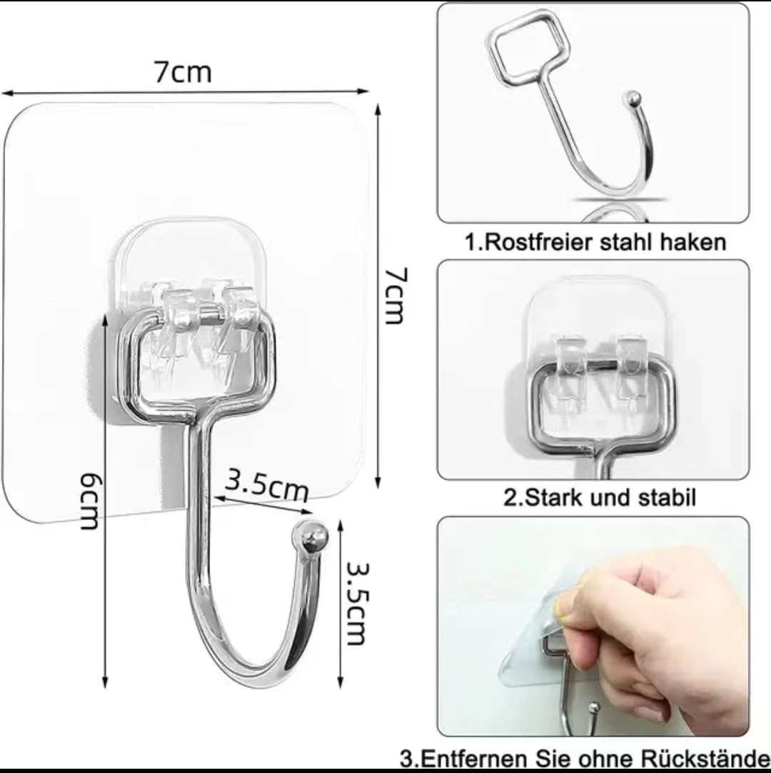 Generic Ultra Strong 50lb (Max) Transparent Self-Adhesive Hooks - Heavy-Duty Wall Hooks for Kitchen, Bathroom, Ceiling, and More - The Ultimate Organizational Solution (Pack of 10), ZJH-G-BST008