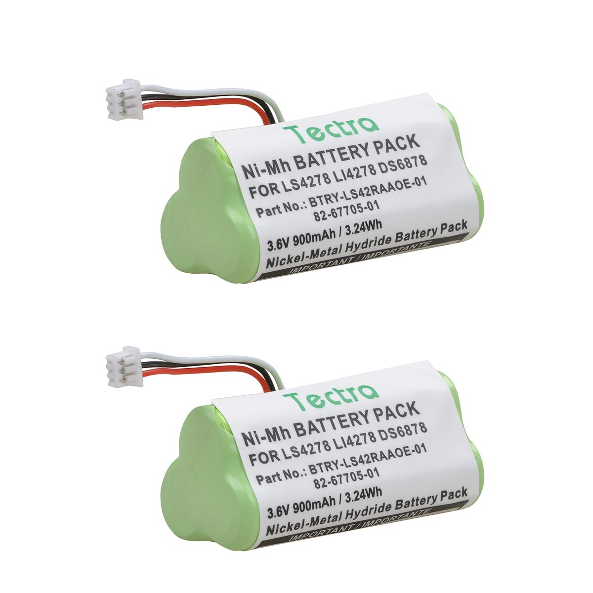 Tectra 2-Pack Replacement Battery for Motorola Symbol LS4278 LS-4278 LS4278-M LI4278 DS6878 82-67705-01 BTRY-LS42RAAOE-01 K35466 Cordless Bar Code Scanner (900mAh, 3.6V, NI-MH)