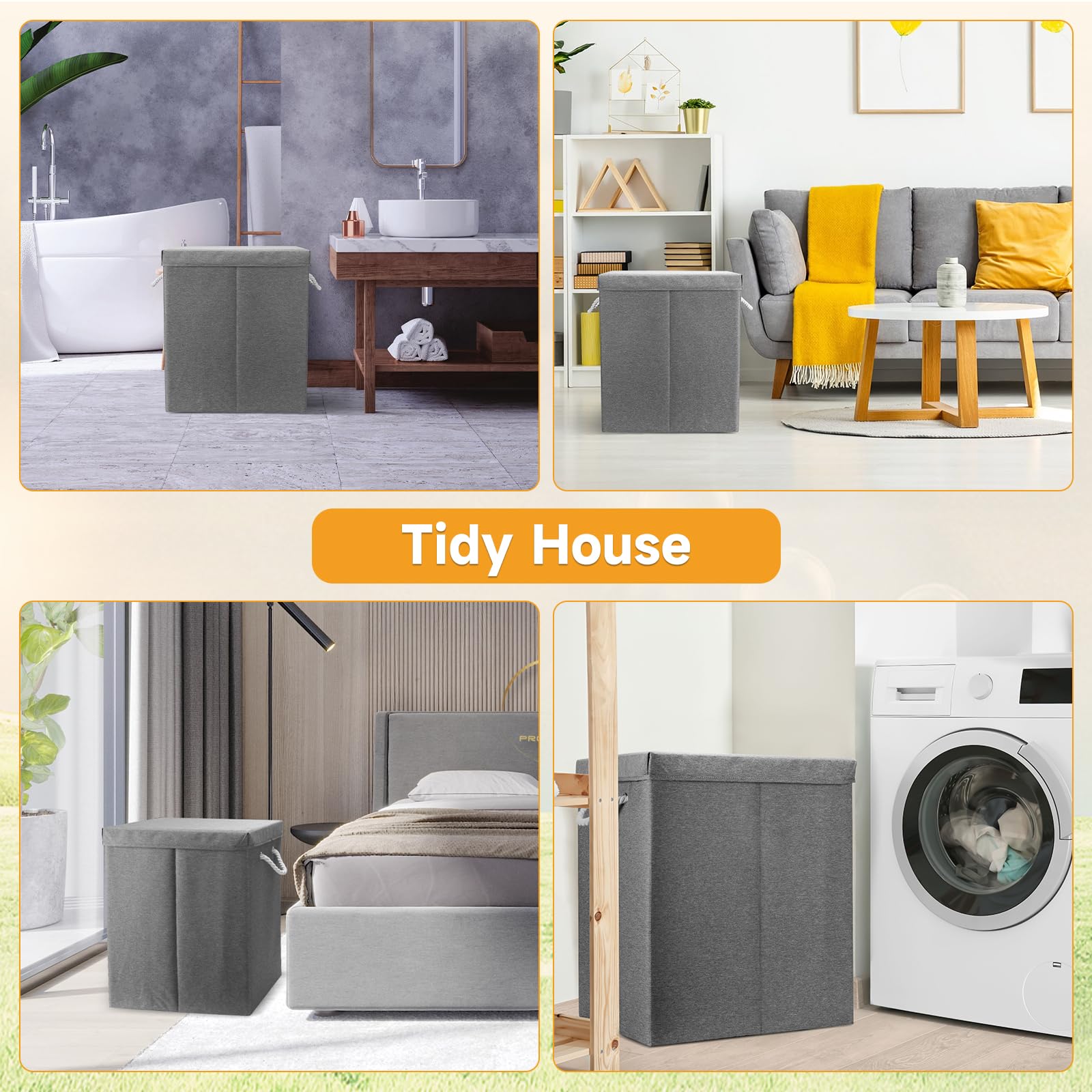 Limoomil 100L Laundry Hamper with Lid and Handle, Collapsible Laundry Basket Organizer with Removable Inner Bag for Clothes Toys Towels (grey)