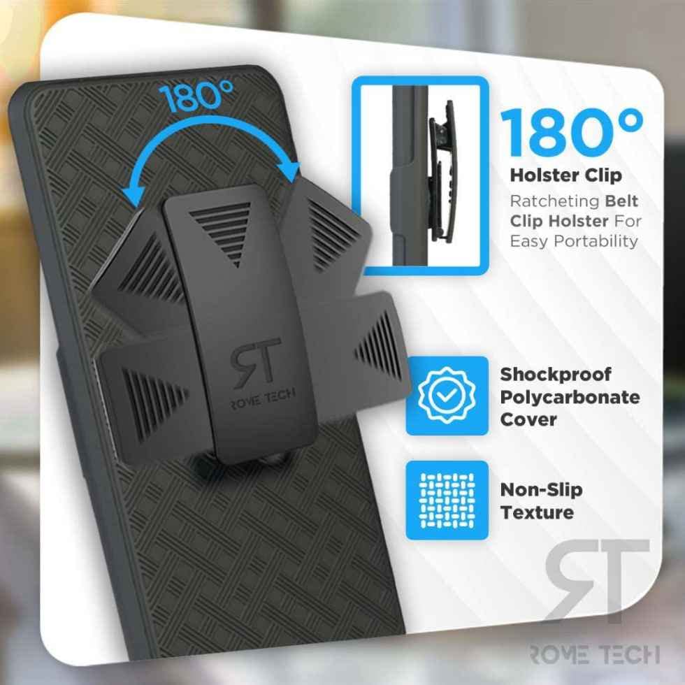 Rome Tech Holster Case with Belt Clip for Apple iPhone 14 Pro 6.1" (2022) - Slim Heavy Duty Shell Holster Combo - Rugged Phone Cover with Kickstand Compatible with iPhone 14 Pro - Black