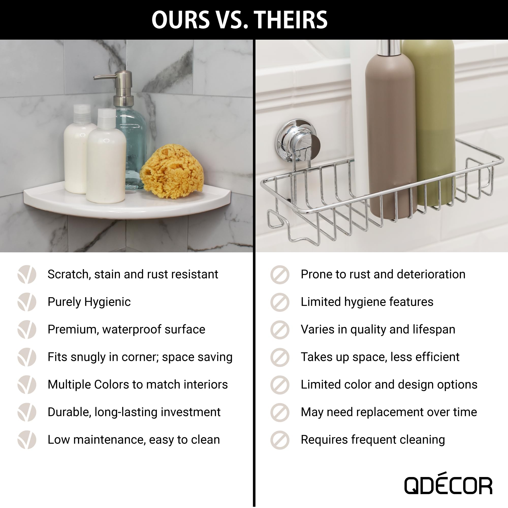 Questech Decor Corner Shower Shelf, Lugged for New Construction, Shower Corner Shelf for Tiled Walls, 10 Inch Metro Lugged Shower Caddy Bathroom Organizer, Sand Matte