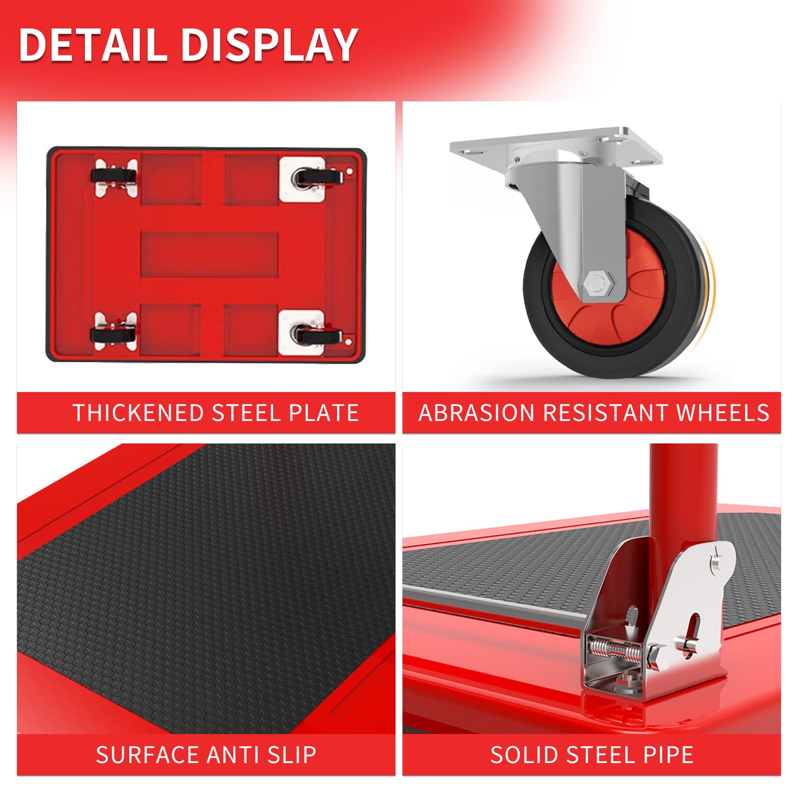 Heavy Duty Steel Platform Truck Cart,1200 lbs Weight Capacity and 360 Degree Swivel Wheels, Foldable Push Hand Cart for Loading and Storage, Reinforced Base Plate (Red,Large)