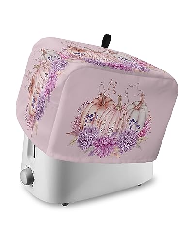 Toaster Dust Cover 2 Slice, Thanksgiving Pumpkin with Flowers Pink Texture Bread Maker Cover Toasters Covers for Fingerprint Protector Washable Kitchen Small Appliance Cover 12x7.5x8in