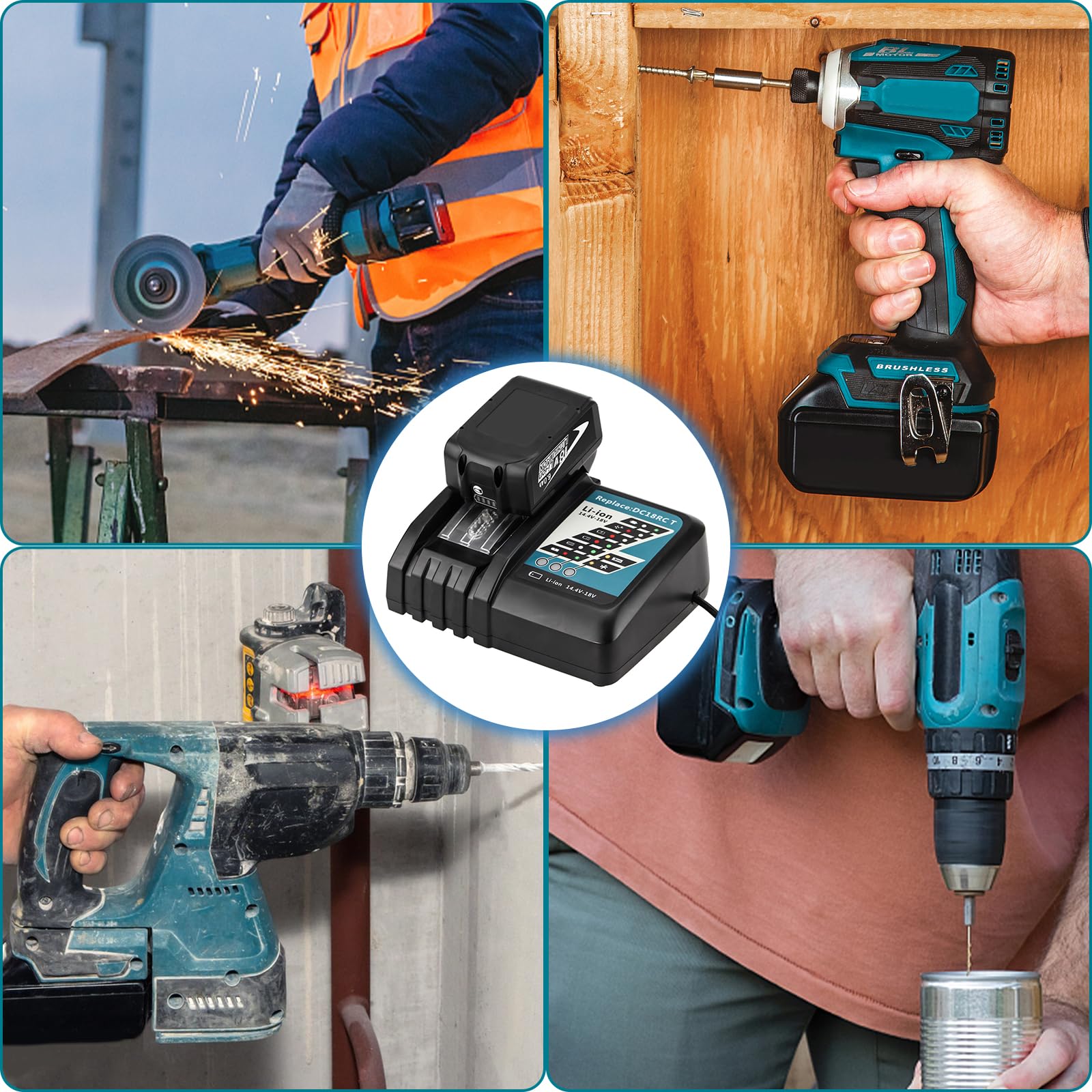 DC18RC Rapid Charger Compatible with Makita 14.4V 18V Battery Lithium-Ion BL1415 BL1430 BL1815 BL1820B BL1830B BL1840B BL1850B BL1860B 7A Replacement for Makita Lithium-Ion Batteries(Black)