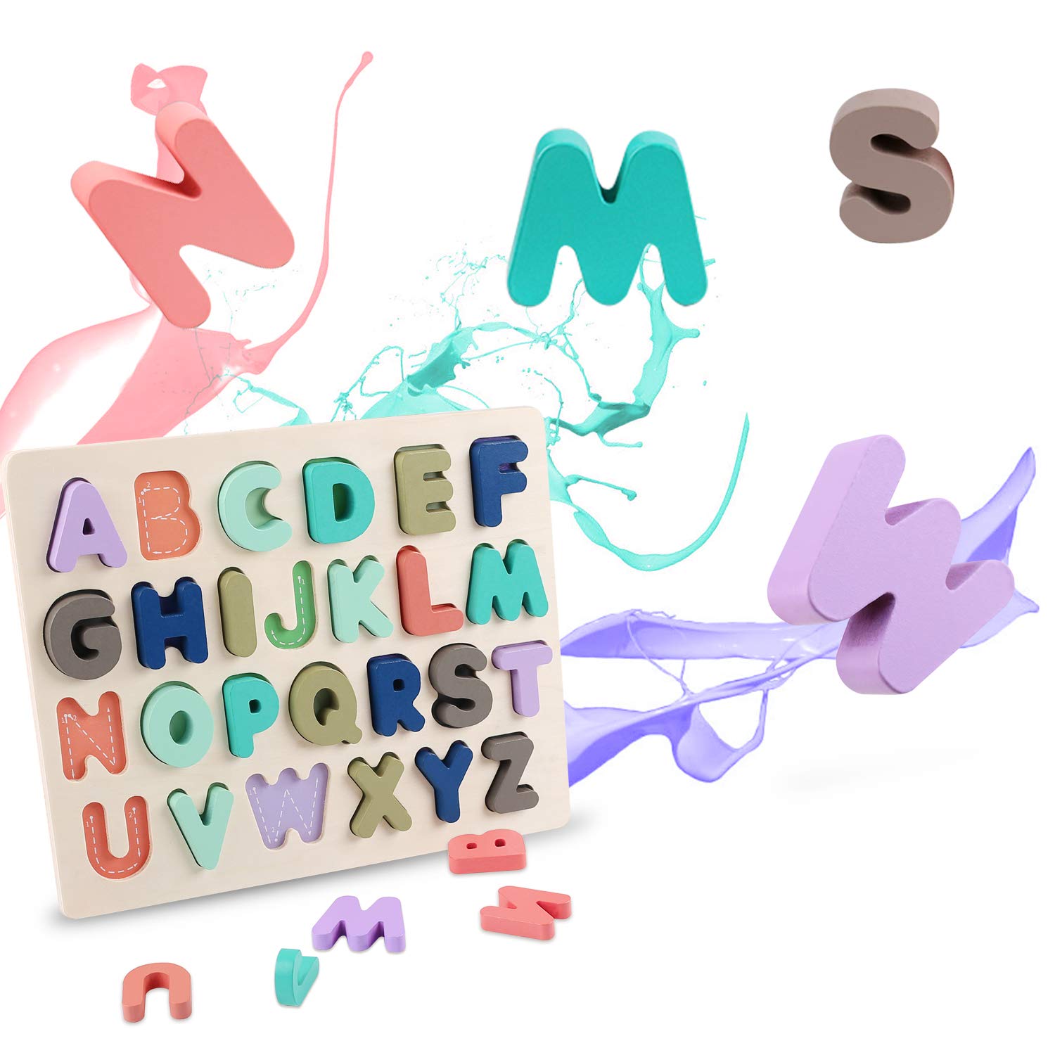 Wooden Puzzles for Toddlers, LENNYSTONE Alphabet Number Shape Puzzles Toddler Preschool Education Learning Toys for Kids Age 3 4 5 Year olds
