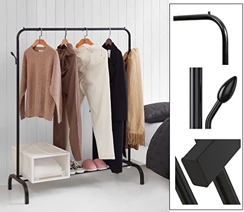 WEASHUME Metal Clothing Rack Stand with Top Rod and Storage Bottom Shelf Clothes Drying Rack,Garment Rack Portable Coat Rack for Bedroom Black
