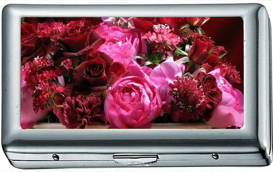 Cigarette Case Double Sided King,Roses Carnations Flowers Bouquet Keep Your Business Cards Clean C214