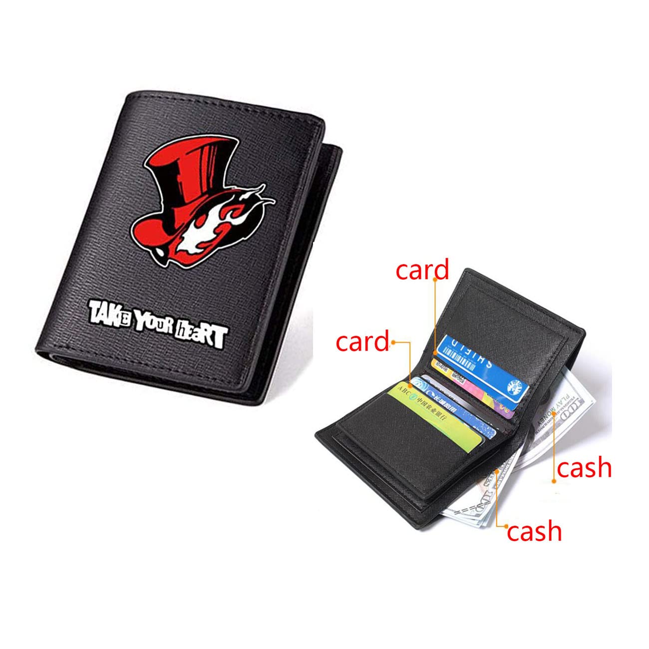 yehert Pu Leather Short Billfold Wallet Credit Card Holder For Wen,Women, Red Hat Logo Black Purse (#2 Red)