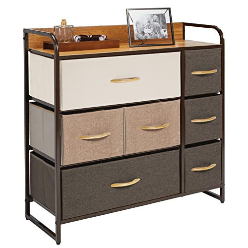 mDesign 30.9" High Steel Frame/Wood Top Storage Dresser Furniture Unit with 7 Removable Fabric Drawers - Large Bureau Organizer for Bedroom, Living Room, Closet - Multi-Color/Espresso Brown
