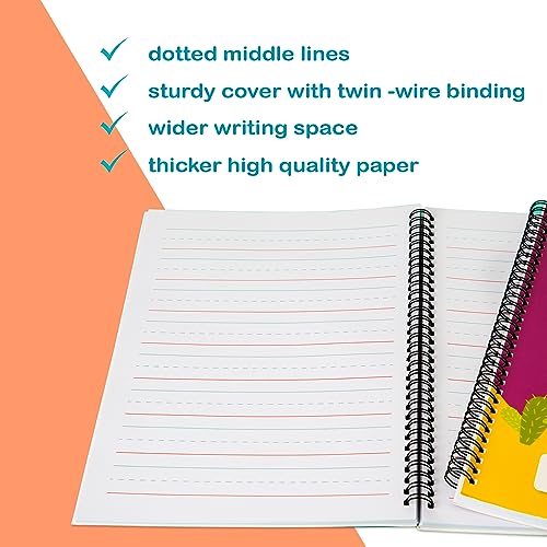 Learning Owl A4 Handwriting Practice Paper Notebook for Kids β Spiral Bind, Lined Paper with Dotted Midline for Preschool, Pre-K, Kindergarten - 100 Thick Ruled Pages for Alphabet and Number Writing