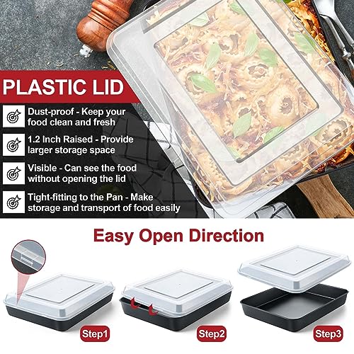 P&P CHEF Baking Pans with Lids Set, 9.7 x 12.5 Inch Rectangular Cake Baking Pan for Lasagna Brownie Bread, Stainless Steel Core & Nonstick Surface, Oven & Freezer Safe, 4Pcs - 2 Pans & 2 Lids