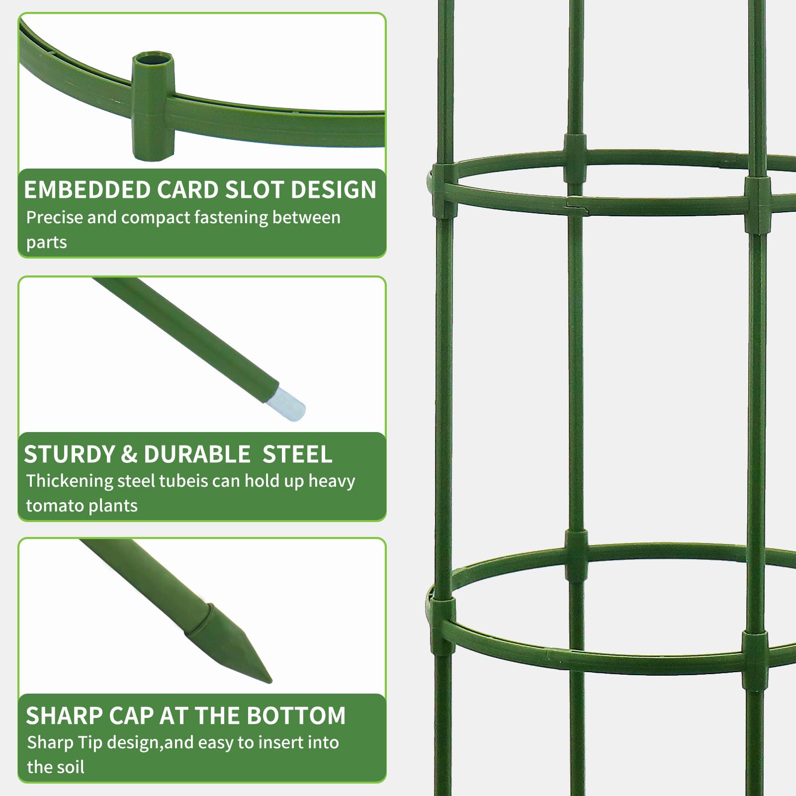 G-LEAF Adjustable Detachable Tomato Cage 3 Pack Tomatoes Plant Support Cages Trellis Garden Sticks/Stakes for Garden, Pot, Climbing Plants, Vegetables, Fruit, Flowers, 55 inch (Garden Ties Include)