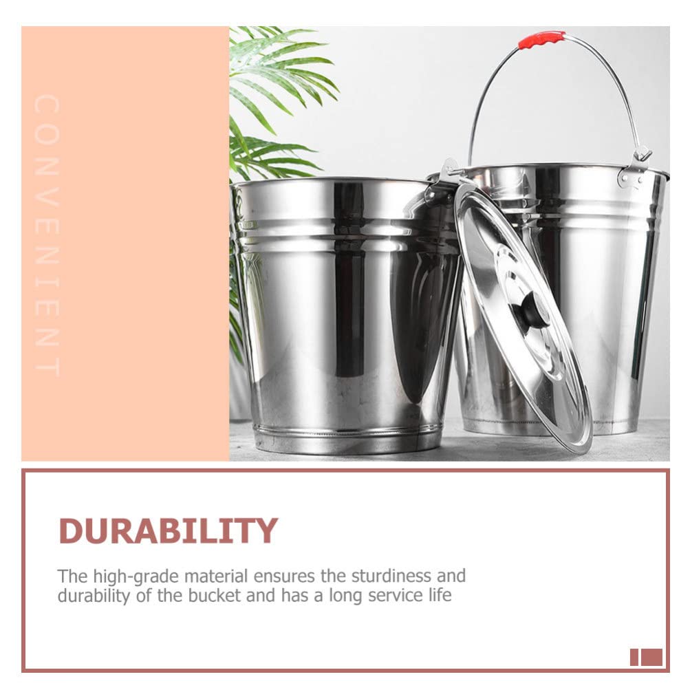 GANAZONO Ash Bucket with Lid Stainless Steel Water Pail Small Trash Can Fireplace Metal Bucket for Hearth Fire Pit Wood Burning Stove Grill Silver 8L