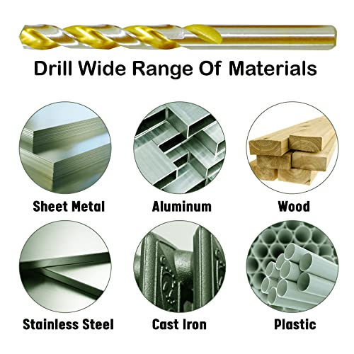 HSS Drill Bit 11/32 inch Twist Jobber Length Titanium Golden Flute Drill Steel Metal Iron-5Pcs