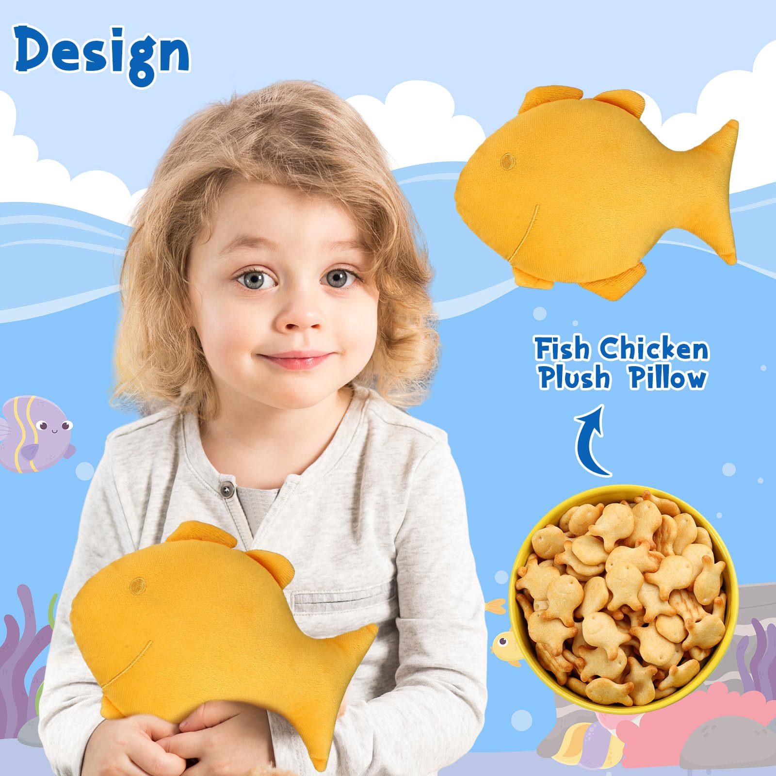 Lineshading 3 Pack 9 Inch Goldfish Throw Pillows Funny Room Fish Decor Chicken Nugget Plush Pillows Food Pillow Decorations for Sofa Chicken Bedroom Plush Toy Fun Home Decor