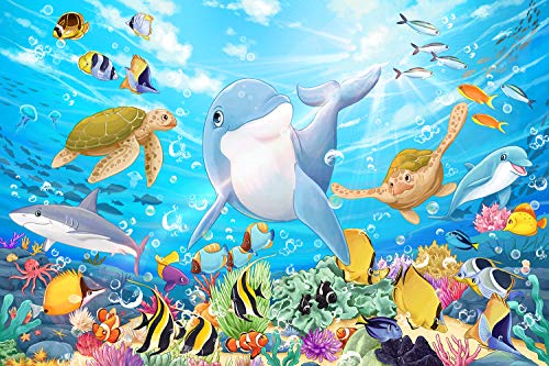 Koyiwa 100 Pieces Jigsaw Puzzles for Kids Ocean World Theme Dolphins Fishes Puzzle Educational Toy for Boys and Girls (15 x 10 inch)