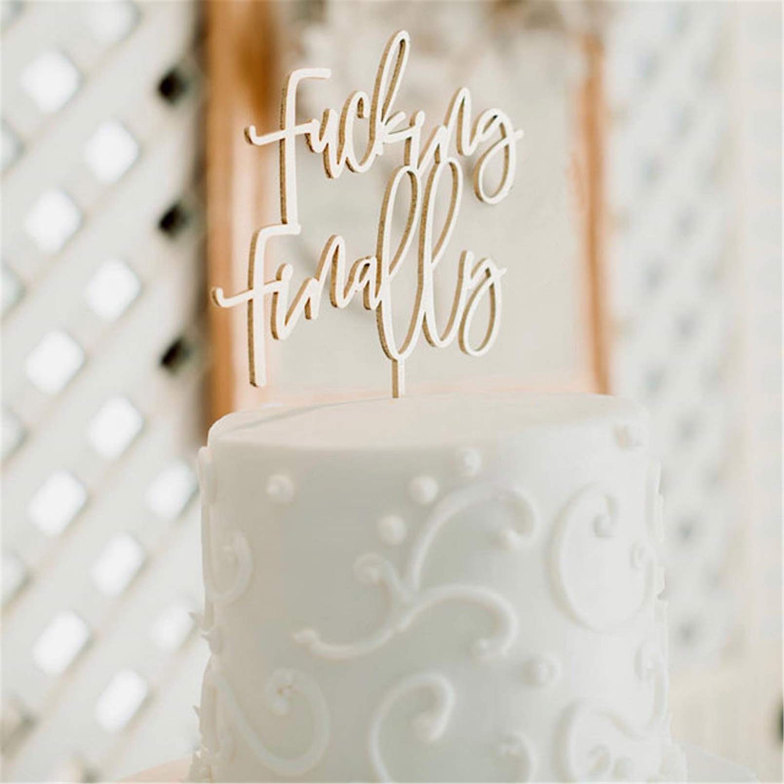 Rural Funny Finally Wedding Cake Topper for Bridal Shower Engagement Party Decoration , Antique Wood