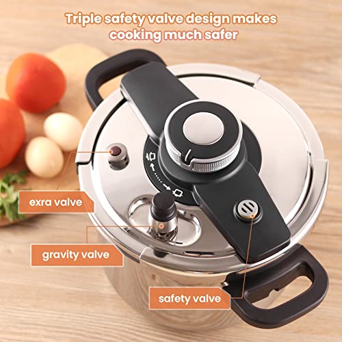 WEHOME Pressure Cooker,6.3-Quart Kitchen Pressure Cooker,Suitable for Induction and Stove-top,304 Stainless Steel Cookware with Easy Opening&Closing Lid,Triple Safety Valve Design (6.3-Quart)