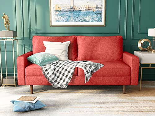 Meeyar Inborn Love Seat Sofa Couch,Sectional 2 Cushion in Small Living Room Office Space,Mid Century Modern Fabric Sofa Couch,Natural Wood Led,Soft Seat Couch,70inch,O Red