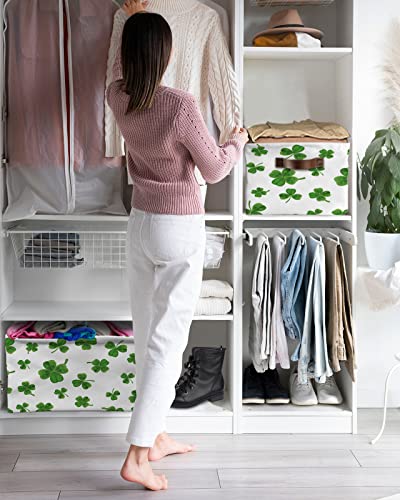Large Capacity Storage Bins 2Pcs St. Patrick's Day Clover Pettern Storage Cubes, Collapsible Storage Baskets for Organizing for Bedroom Living Room Shelves Home 15x11x9.5 In
