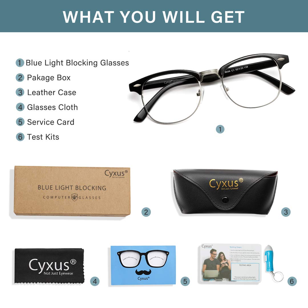 Cyxus Men Blue Light Blocking Glasses Half Rimless Computer Gaming Glasses Square Fashion Glasses for Men 8156T01