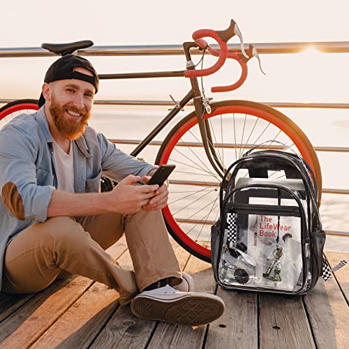 LIGHT FLIGHT Large Clear Backpack with Reinforced Padded Straps Heavy Duty PVC Transparent Backpack See Through Bookbags for Work,Travel, Black