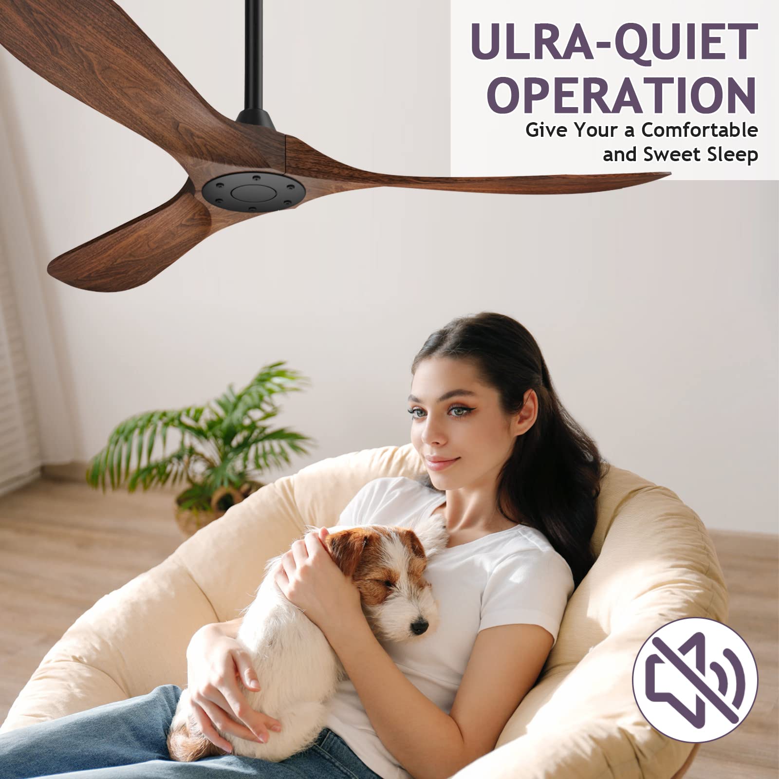 CLUGOJ Black Ceiling Fan, Modern Ceiling Fans with Remote, Indoor/Outdoor Ceiling Fans for Patios Farmhouse Bedroom, 52", Matte Black