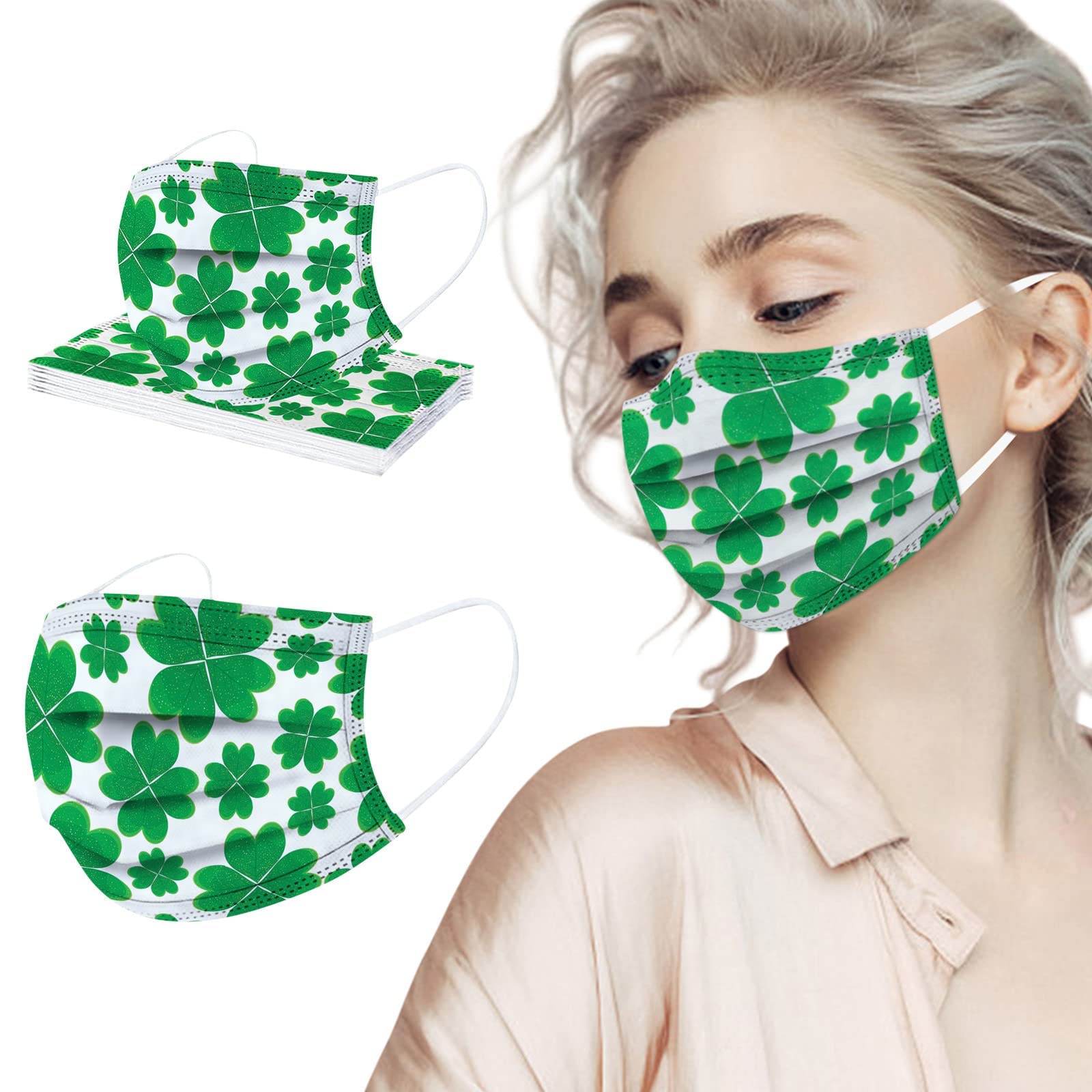 GOGCIAO St Patricks Day Disposable Face Cover with Designs for Adults Women,Cute Printed Pattern,50Pcs