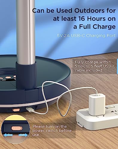 Primevolve 10 inch Oscillating Fan, Battery Operated Fan Adjustable Height, USB Rechargeable Home Office Outdoor Camping Tent Travel, Navy