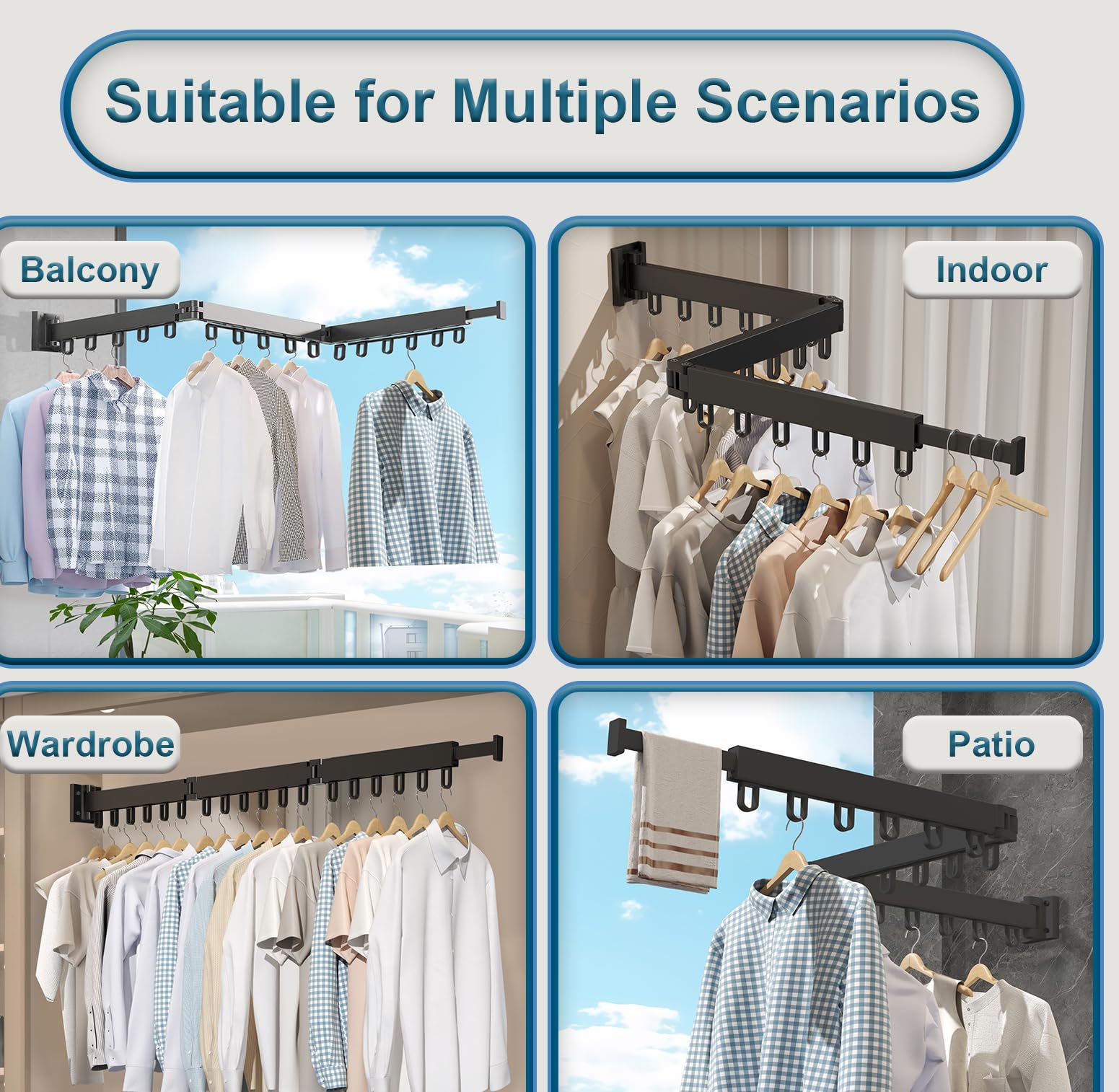 Clothes Drying Rack, Laundry Drying Rack Wall Mount,Space Saver Clothes Rack, Retractable Clothes Drying Rack, Collapsible(Tri-Fold), for Laundry,Balcony, Mudroom, Bedroom. White Color Rack Clothing.