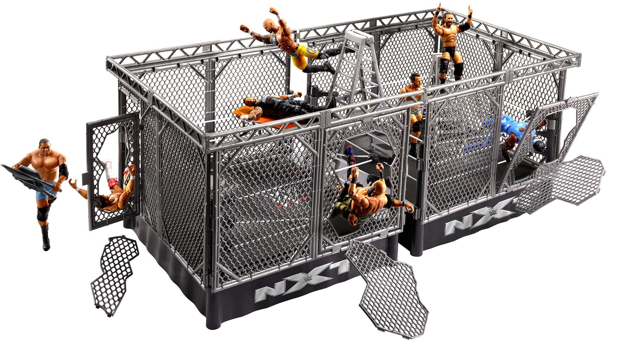 WWE MATTEL NXT Takeover War Games Playset with 2 NXT Rings, 2 Connecting Cages with Breakaway Pieces, 2 Ladders, Chair, Table & More; for Ages 6 Years