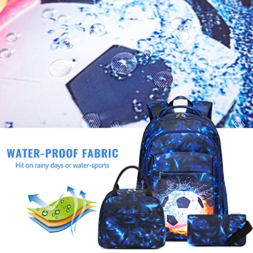 LEDAOU Backpack for Kids Boys School Bags Teen Bookbags Set School Backpack with Lunch Box and Pencil Case (Soccer Ball)