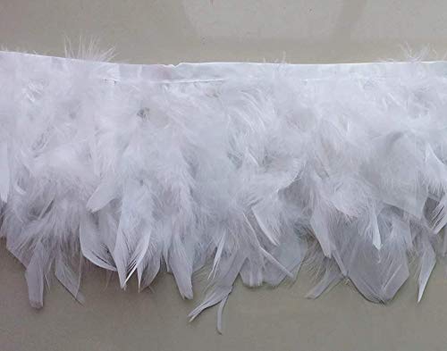 Sowder Turkey Feathers Trim Fringe for Party Wedding Dress Sewing Crafts Costumes Decoration Pack of 2 Yards (White)