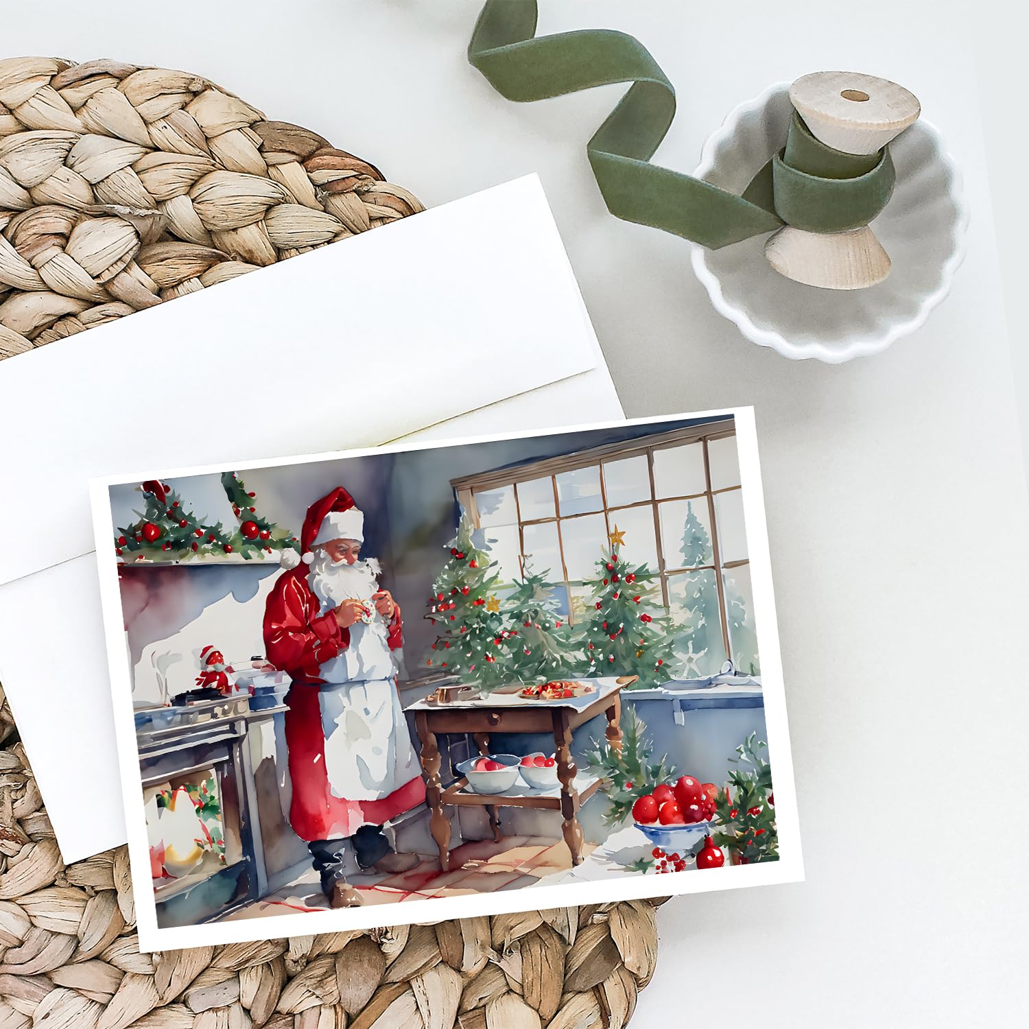 Caroline's Treasures DAC3309GCA7P Cookies with Santa Claus Greeting Cards Pack of 8 Blank Cards with Envelopes Whimsical A7 Size 5x7 Blank Note Cards