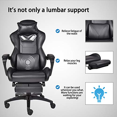 ELECWISH Ergonomic Swivel Video Game Chairs High-Back Office Chair w/PU Leather and Adjustable Armrests (Black)